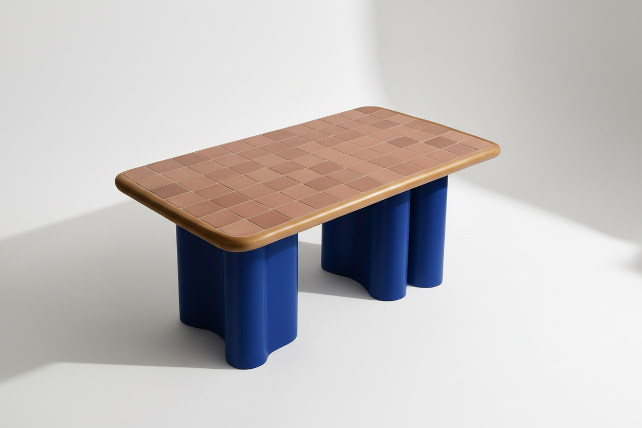 Tiles Dining Table 2025 | Custom Ceramic Top with Blue Gloss Base ...